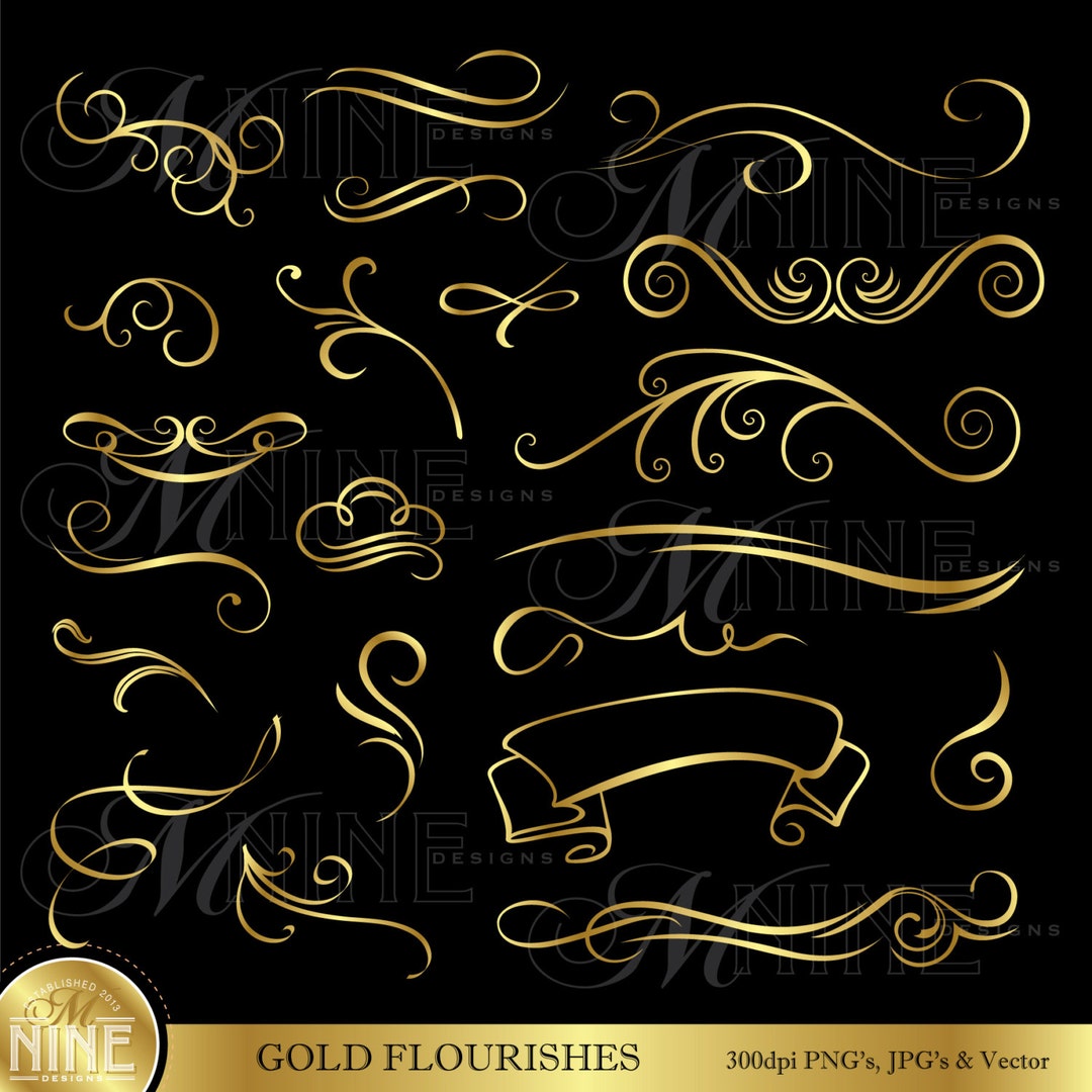 GOLD FLOURISHES Design Elements Digital Clipart, Instant Download ...