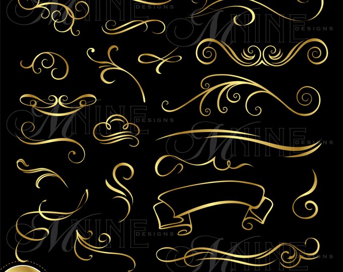 GOLD FLOURISHES Design Elements Digital Clipart Instant - Etsy