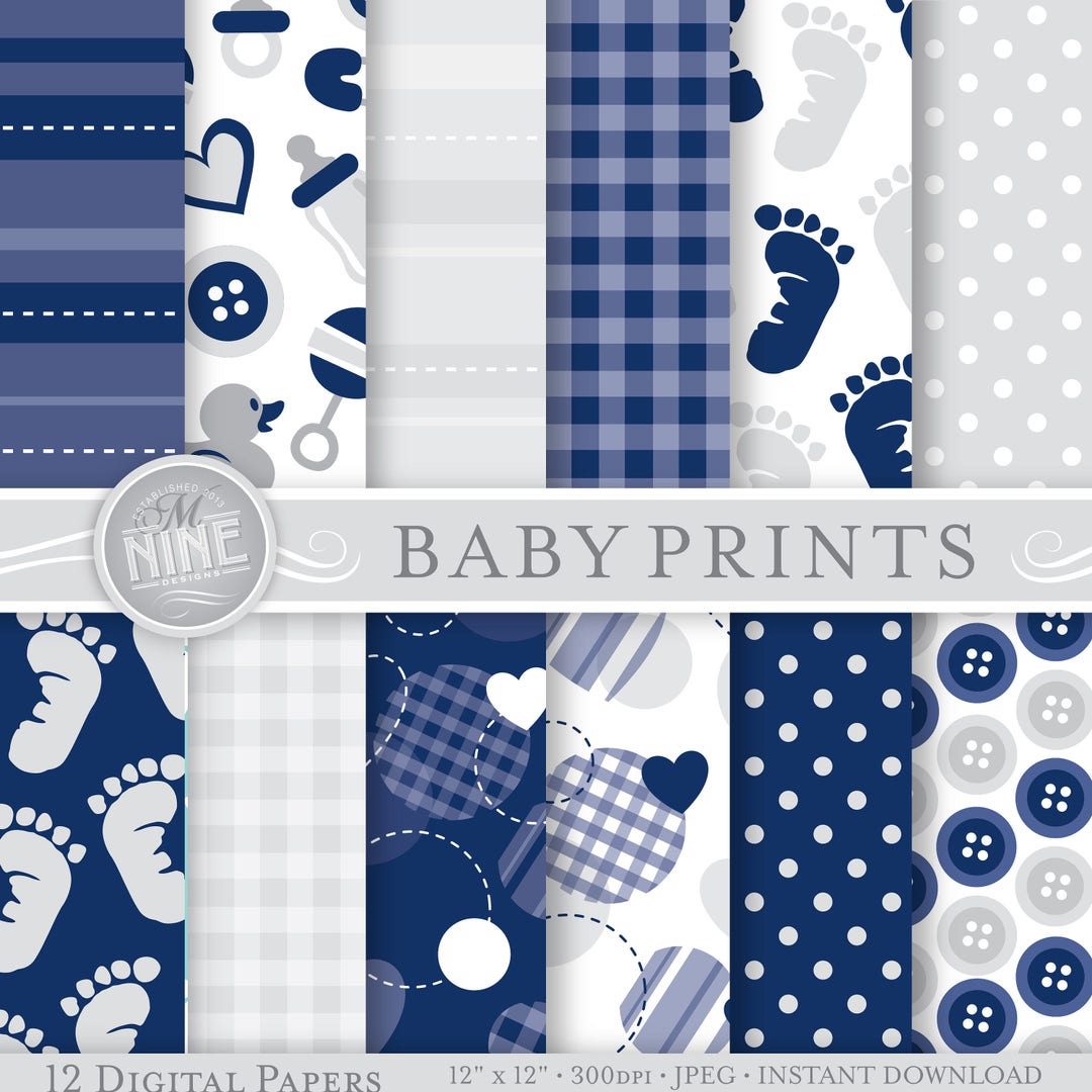 BABY Digital Paper / Navy Blue and Grey BABY Patterns / Baby Theme ...