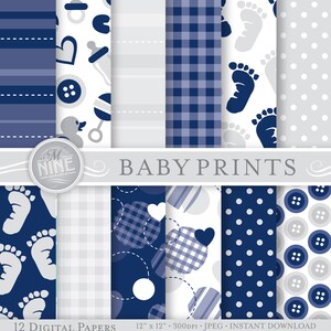 BABY Digital Paper / Navy Blue and Grey BABY Patterns / Baby Theme ...