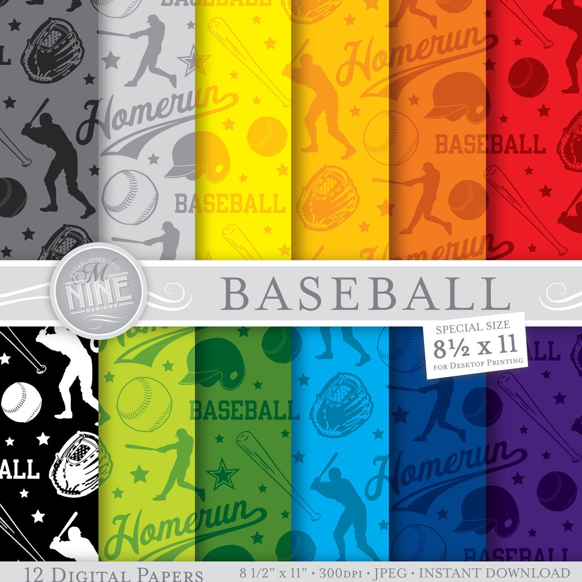 BASEBALL PRINT Digital Paper / BASEBALL Party Printables / 8 | Etsy