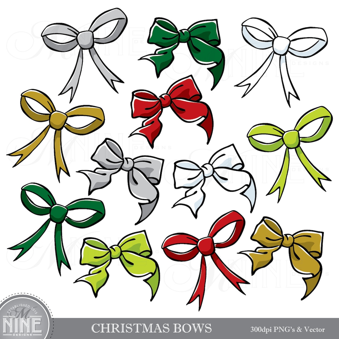 Christmas Bows Clip Art / Christmas Clipart Downloads / - Etsy