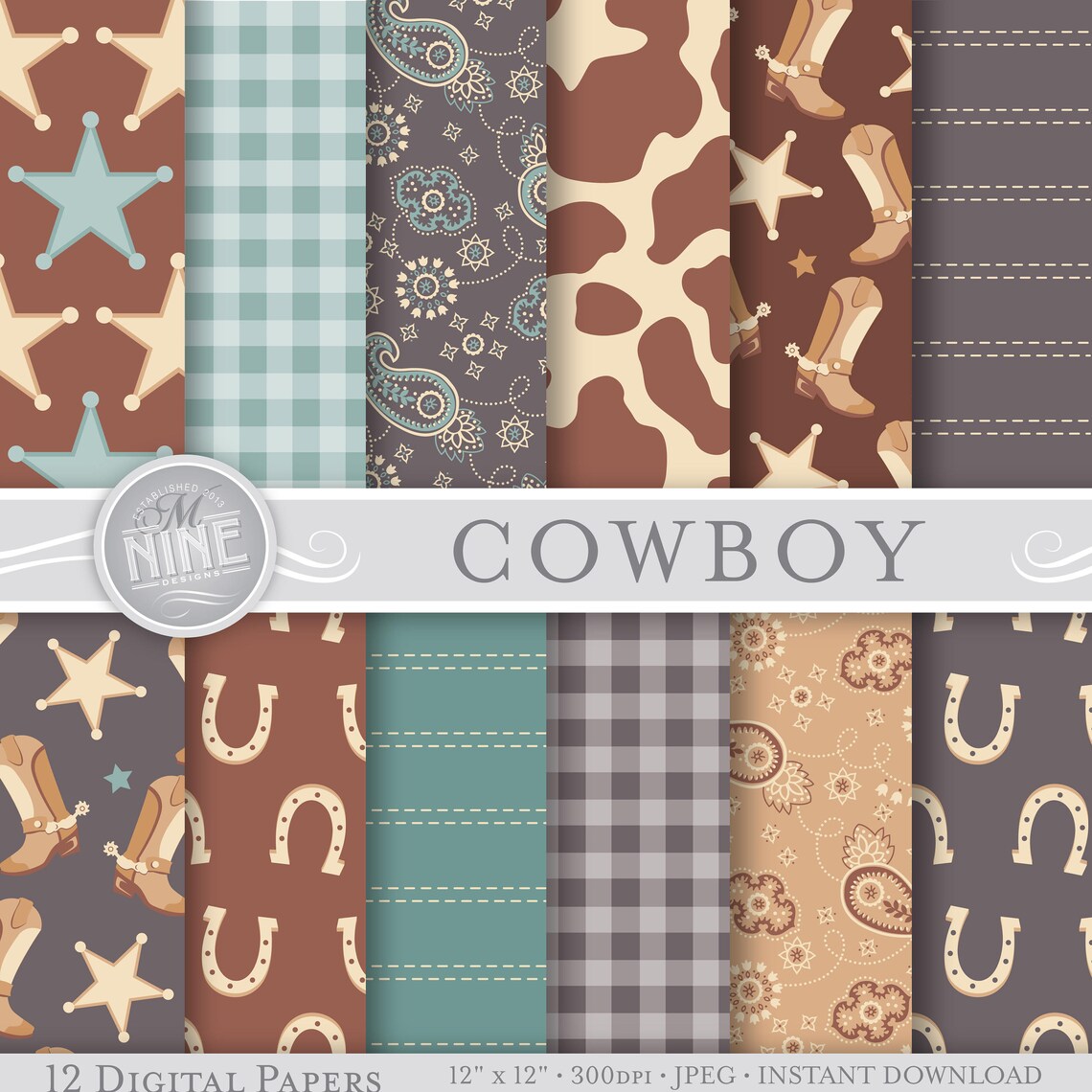 Cowboy Digital Paper: VINTAGE COWBOY Printable Pattern Print - Etsy