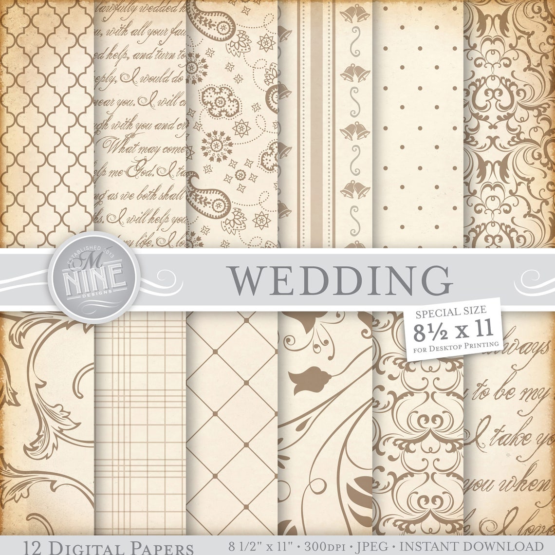 RUSTIC WEDDING Digital Paper / Rustic Wedding Printable Paper - Etsy