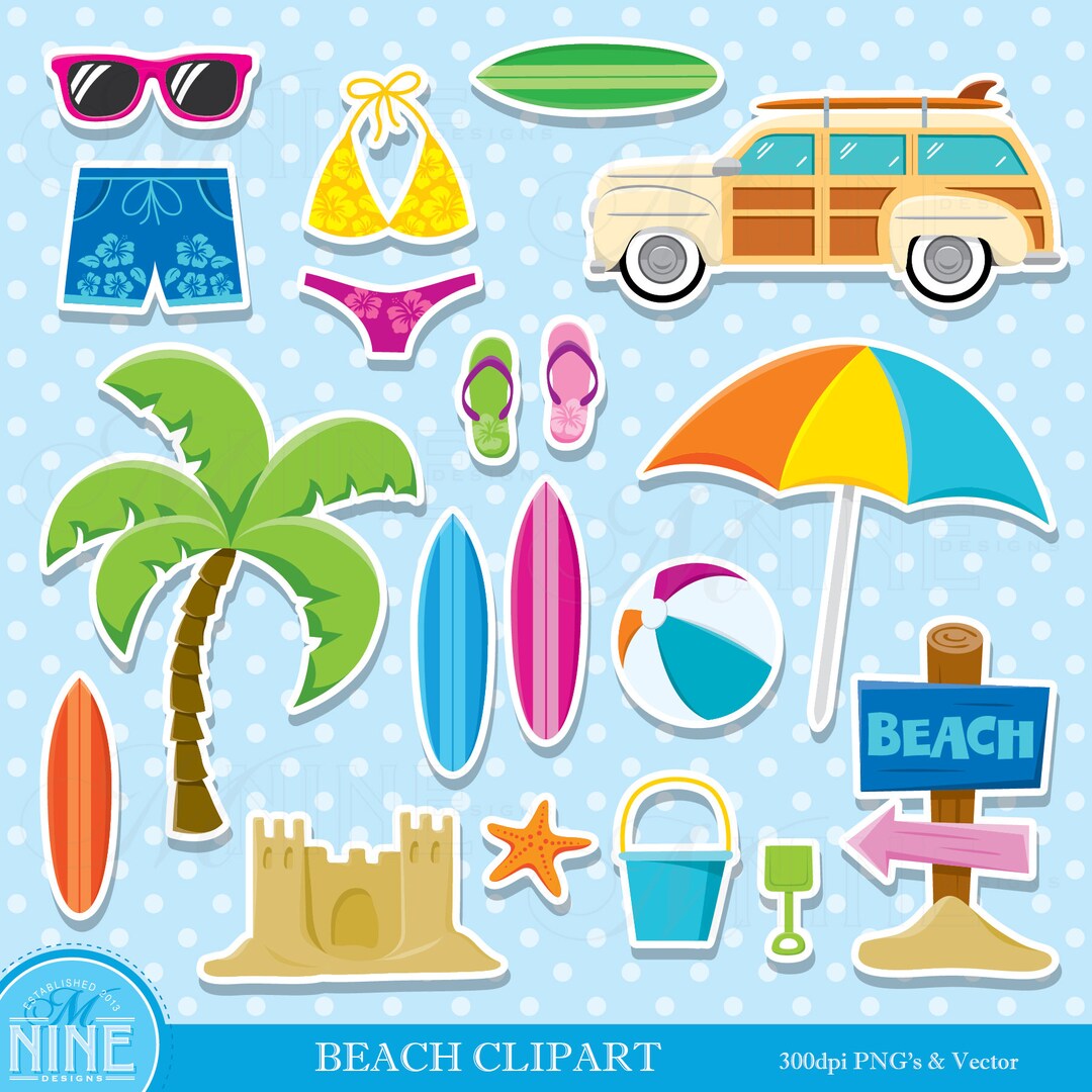 Beach Sticker Clip Art / Beach Party Clipart Downloads / Beach Theme ...