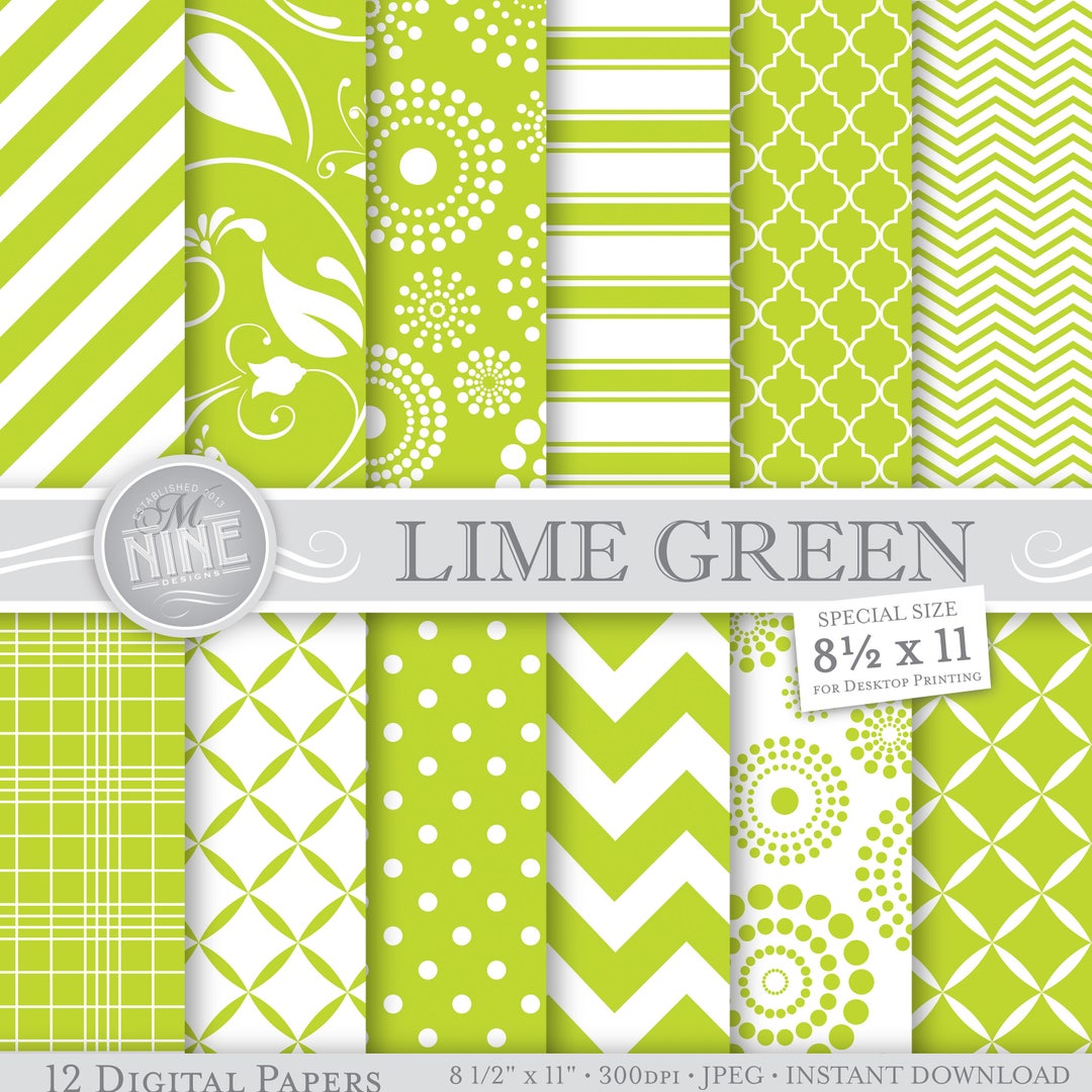 Lime Green Digital Paper Bundle, 8 1/2 X 11 Printable Pattern, Lime ...