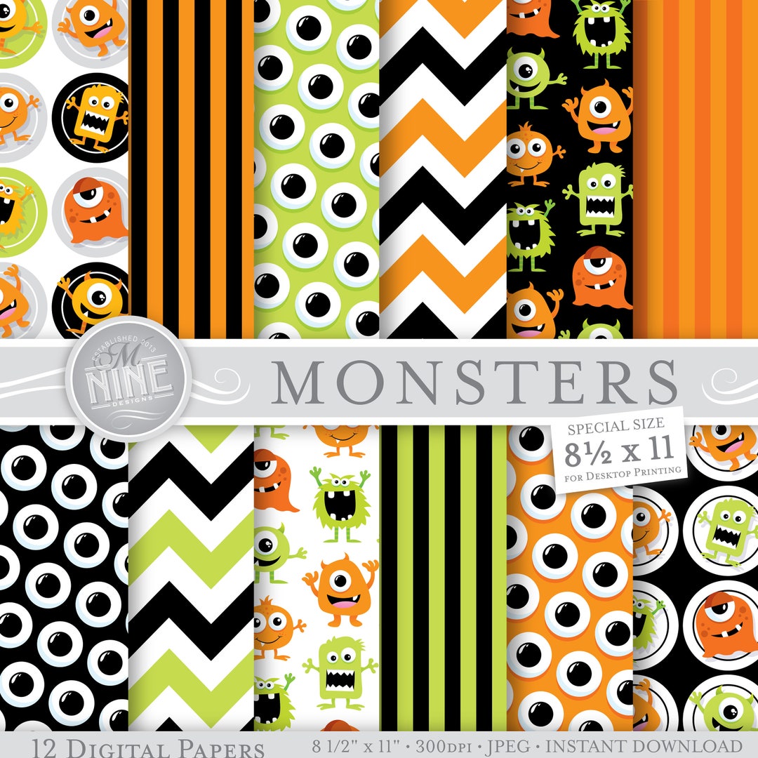 MONSTERS Digital Paper / Halloween Monsters Cute Printables / - Etsy