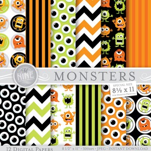 MONSTERS Digital Paper / Halloween Monsters Cute Printables / - Etsy