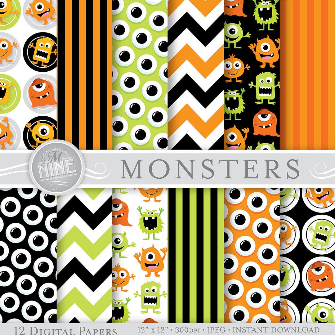 MONSTERS Digital Paper / Halloween Monsters Party Printables / Monster ...