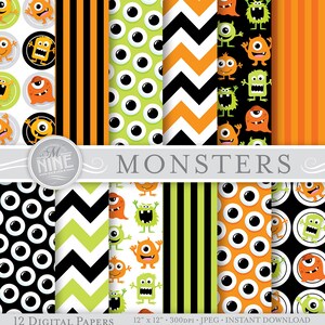 MONSTERS Digital Paper / Halloween Monsters Party Printables / Monster ...