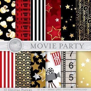 MOVIE PARTY Digital Paper Jpg Svg Movie Night Pattern Downloads Instant ...