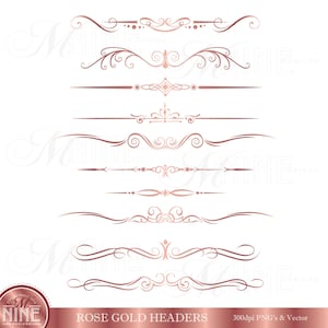 Rose Gold Header Clip Art, Vintage Headers Clipart Accents, Rose Gold ...