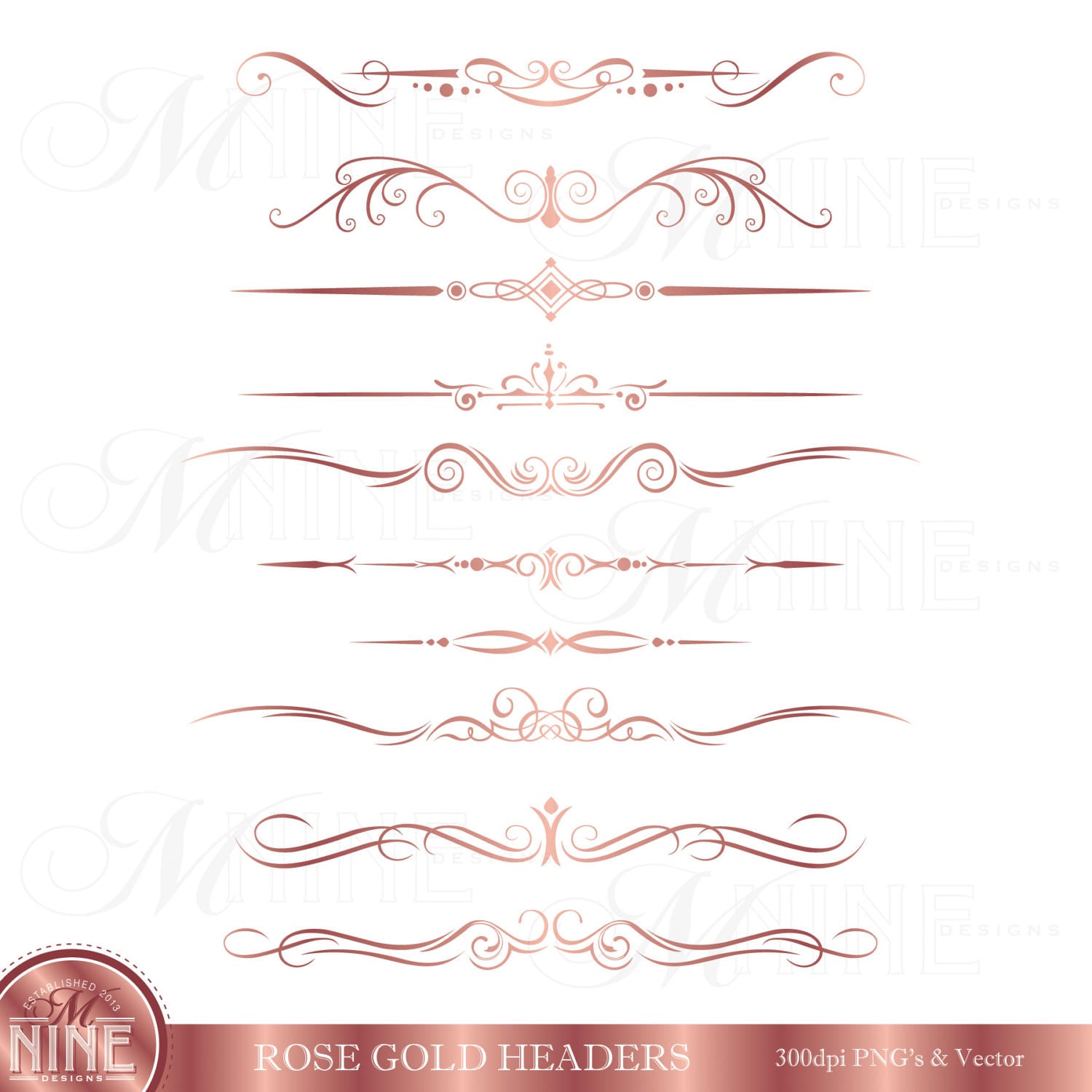 Rose Gold HEADER Clip Art / Vintage Headers Clipart Accents | Etsy