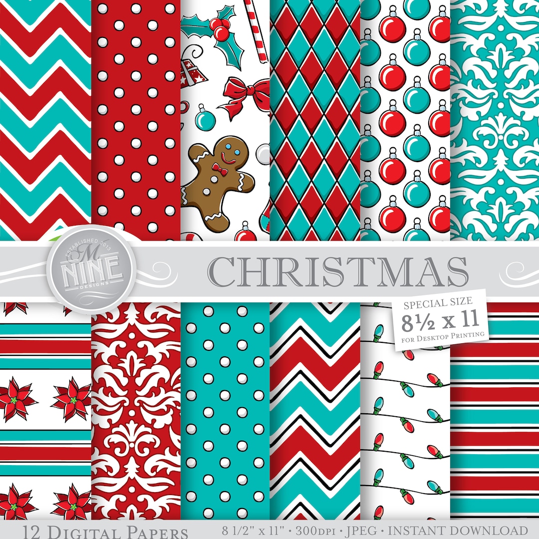 CHRISTMAS Digital Paper Downloads Printable Christmas Patterns 8 1/2 X ...