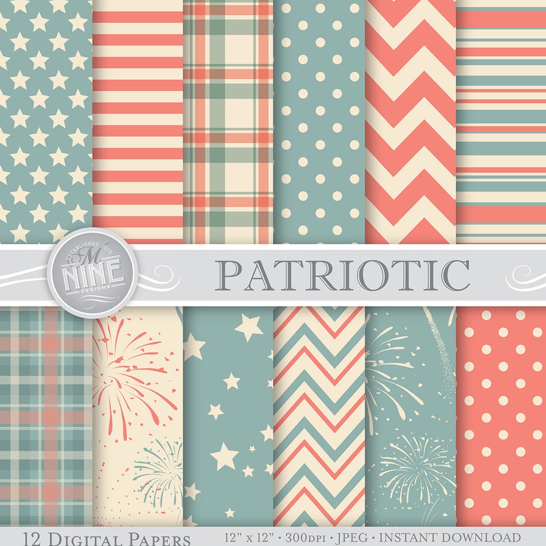 VINTAGE PATRIOTIC Digital Paper: Patriotic Patterns 12 X 12 Pattern ...