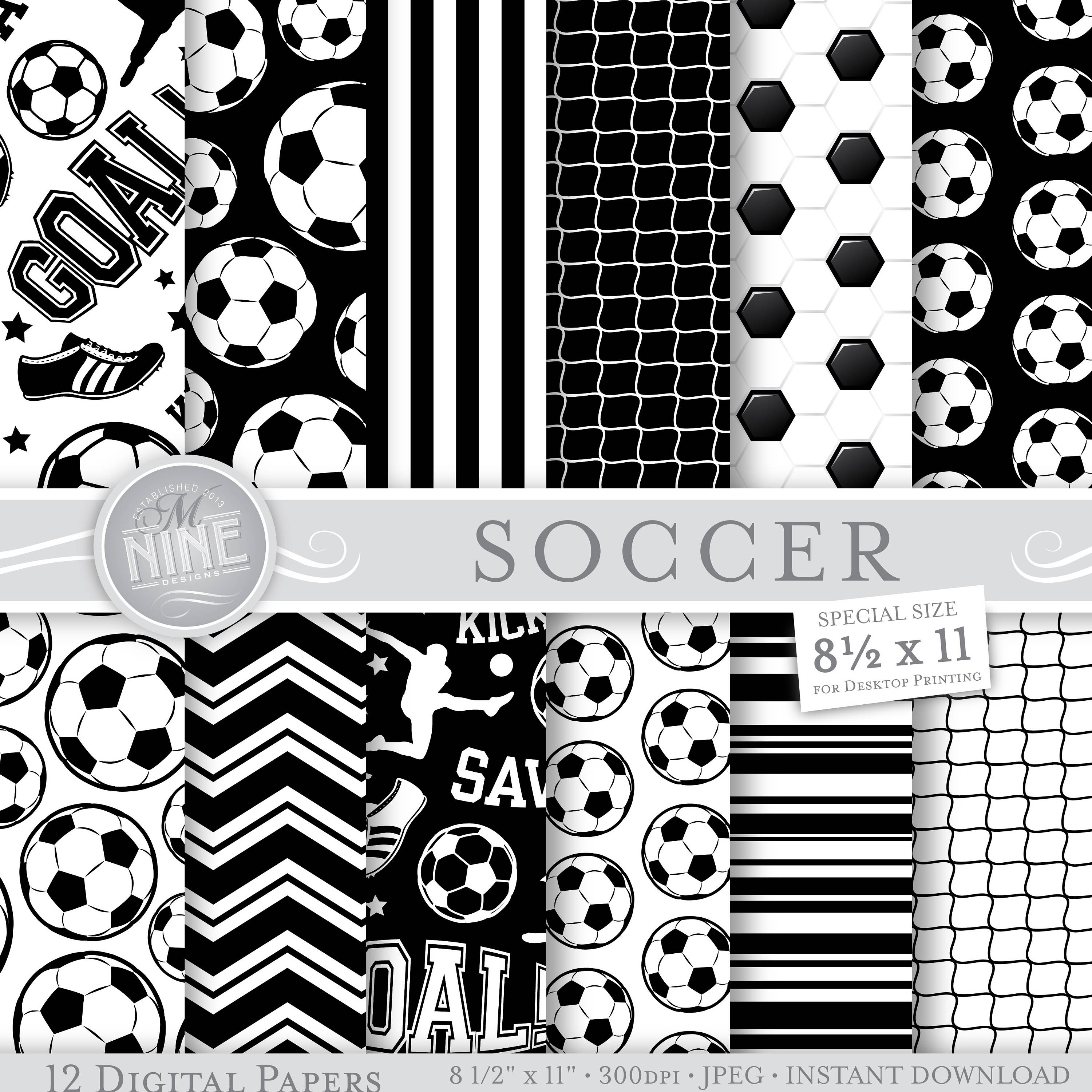 Craft Supplies & Tools Paper 8 1/2 x 11 Black and White Sports Patterns ...