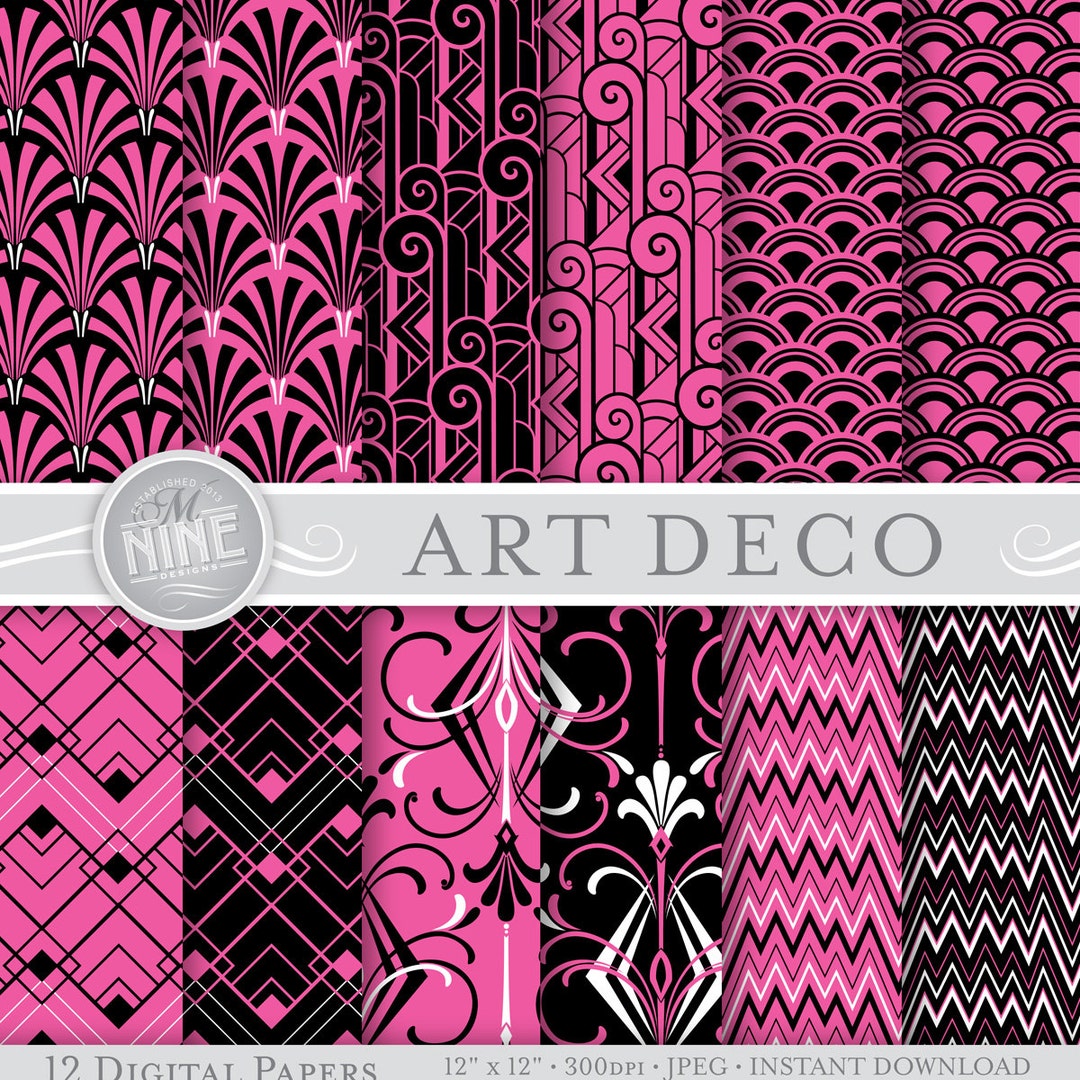 ART DECO Digital Paper Jpg Svg Hot Pink and Black Art Deco Patterns ...