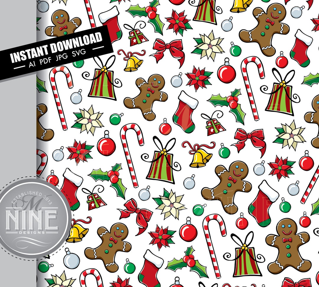 Christmas Pattern Seamless Christmas Svg Pdf Jpg Vector AI Download Seamless Christmas Digital ...