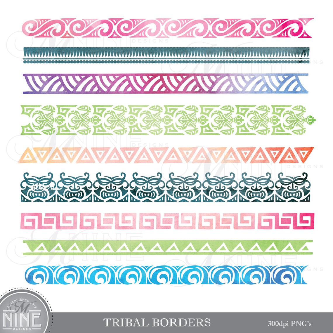 Watercolor TRIBAL BORDERS Clipart / Polynesian Clipart Borders - Etsy