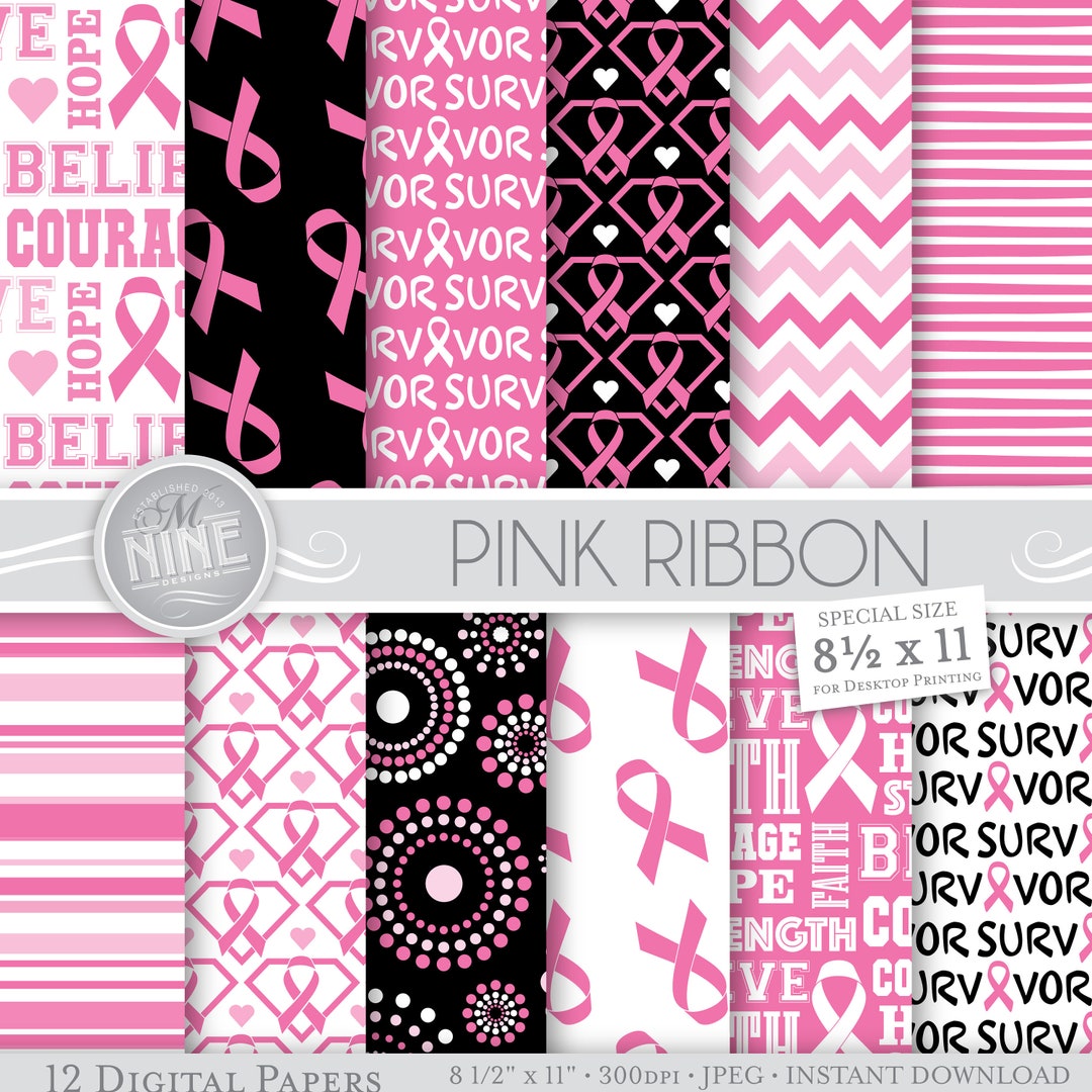 Pink Cancer Ribbon Digital Paper 8 1/2 X 11 Cancer Ribbon Digital Paper ...