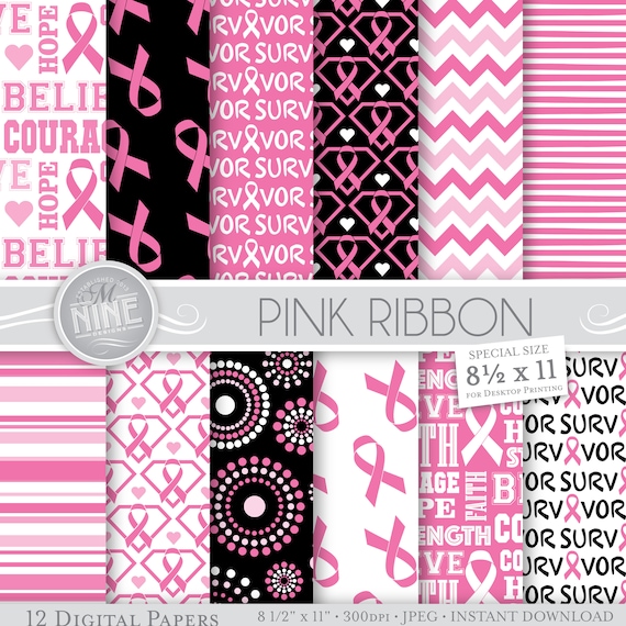 Pink Cancer Ribbon Digital Paper 8 1/2 X 11 Cancer Ribbon - Etsy