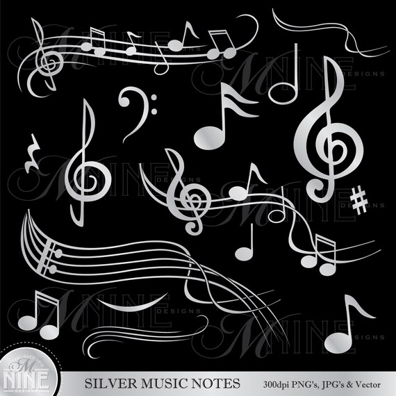 Silver MUSIC NOTES Clip Art Silver Music Theme Clipart - Etsy