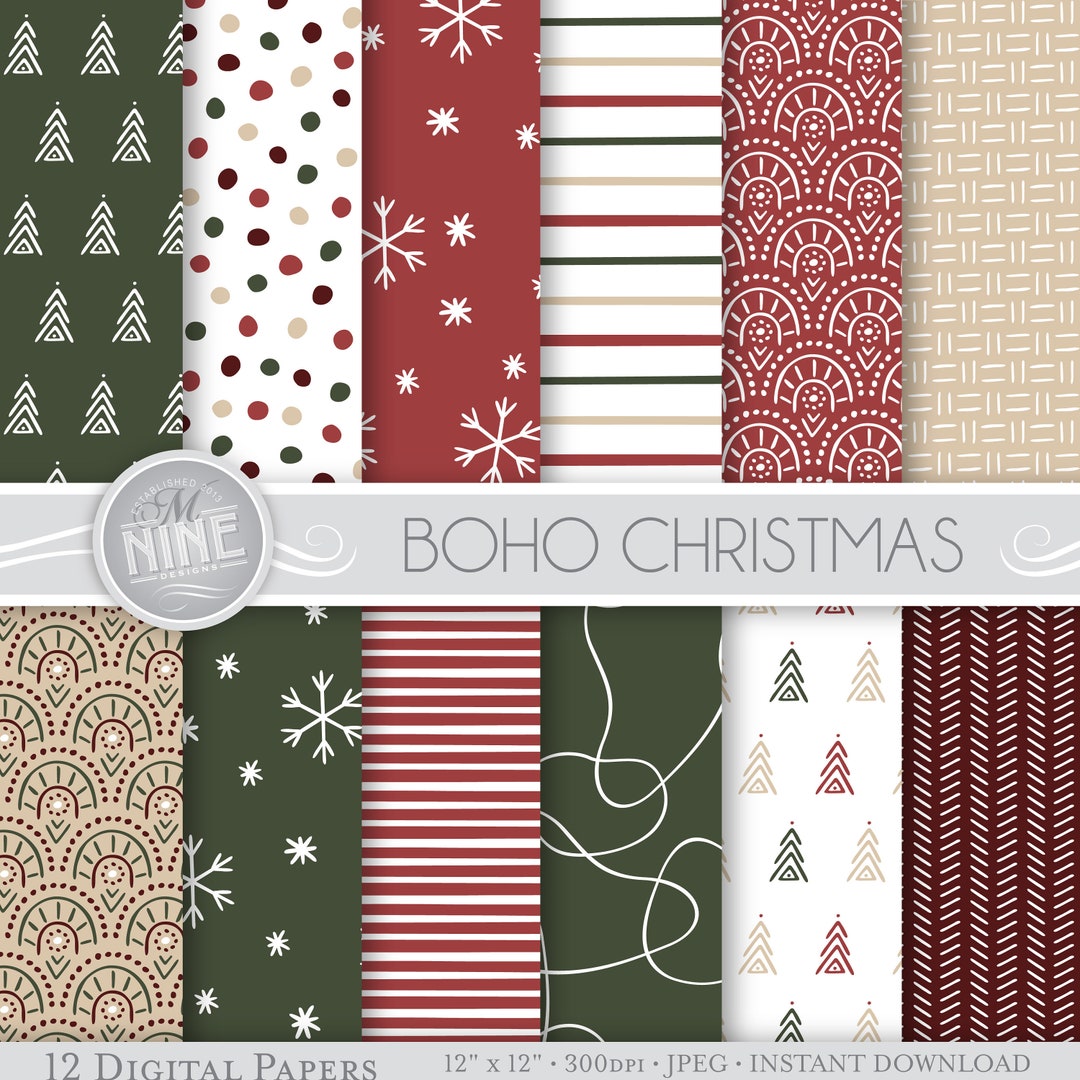 Boho Christmas Digital Paper Seamless Boho Digital Paper - Etsy