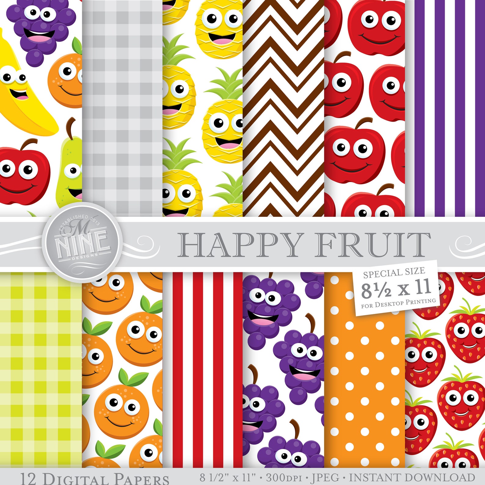 HAPPY FRUIT Digital Paper / Fruit Theme Downloads / 8 1/2 X 11 - Etsy