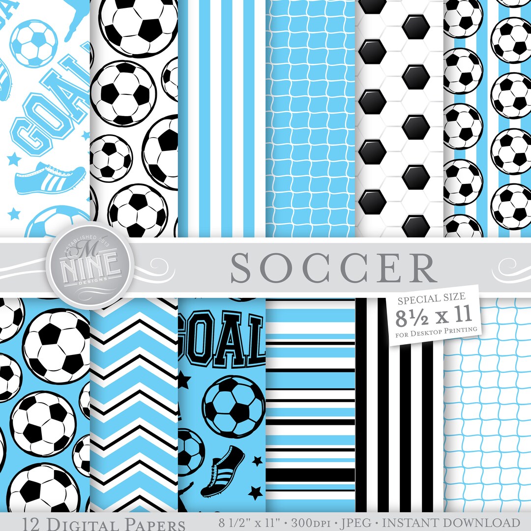 Soccer Digital Paper, Blue Soccer Patterns, 8 1/2 X 11 Soccer Patterns ...