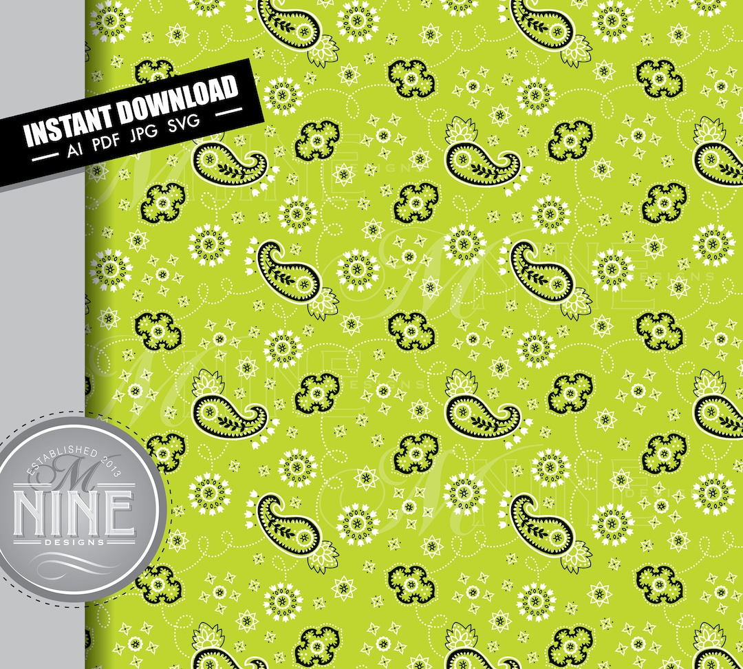 Lime Green Bandana Pattern Lime Green Seamless Bandana Svg Pdf Jpg ...