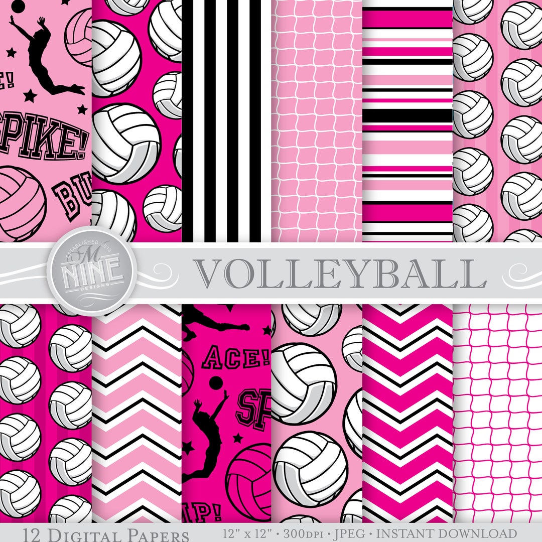 VOLLEYBALL Digital Paper Download, Pink Volleyball Party Printables ...