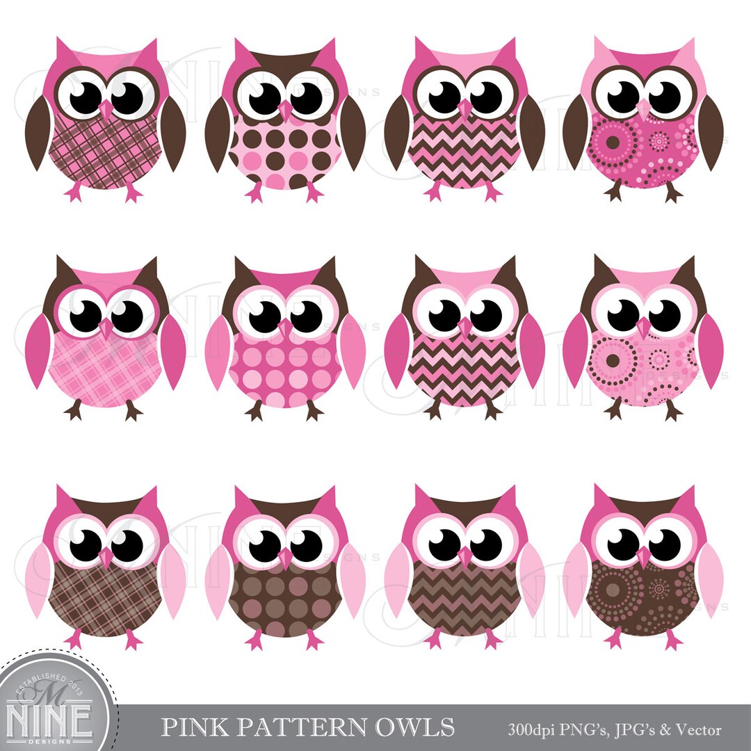 OWL Clip Art: pink & BROWN Owls Clipart Owl - Etsy