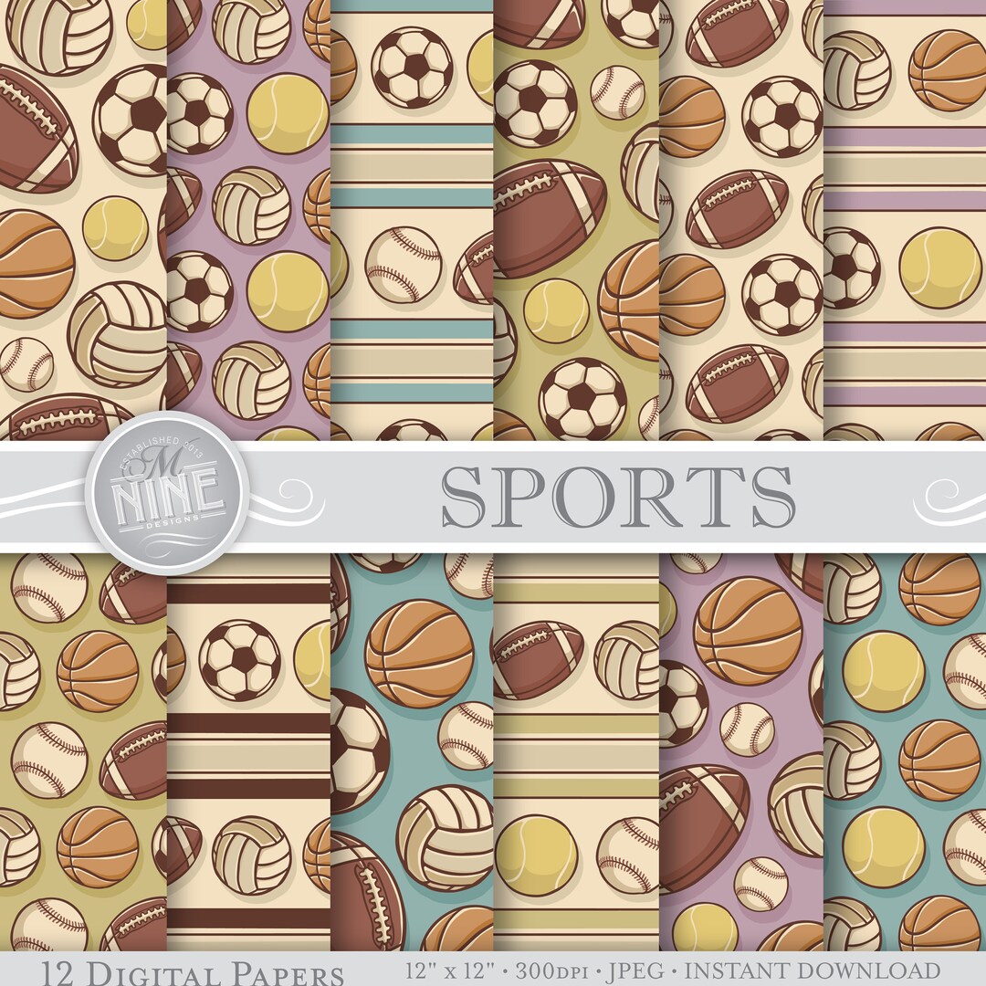 Vintage SPORTS Digital Paper Printables Digital Downloads Sports Theme ...