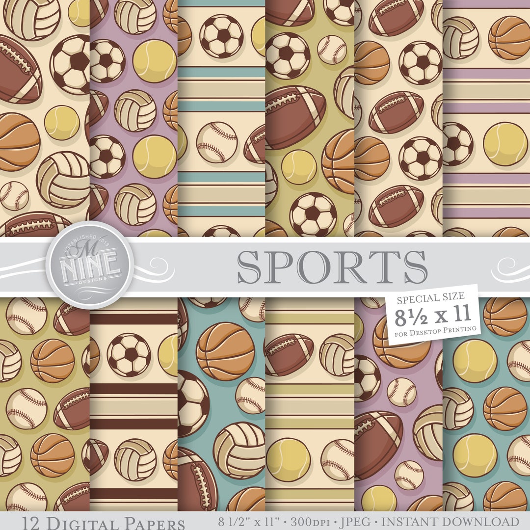 Vintage SPORTS Digital Paper Printables Digital Downloads Sports Theme ...