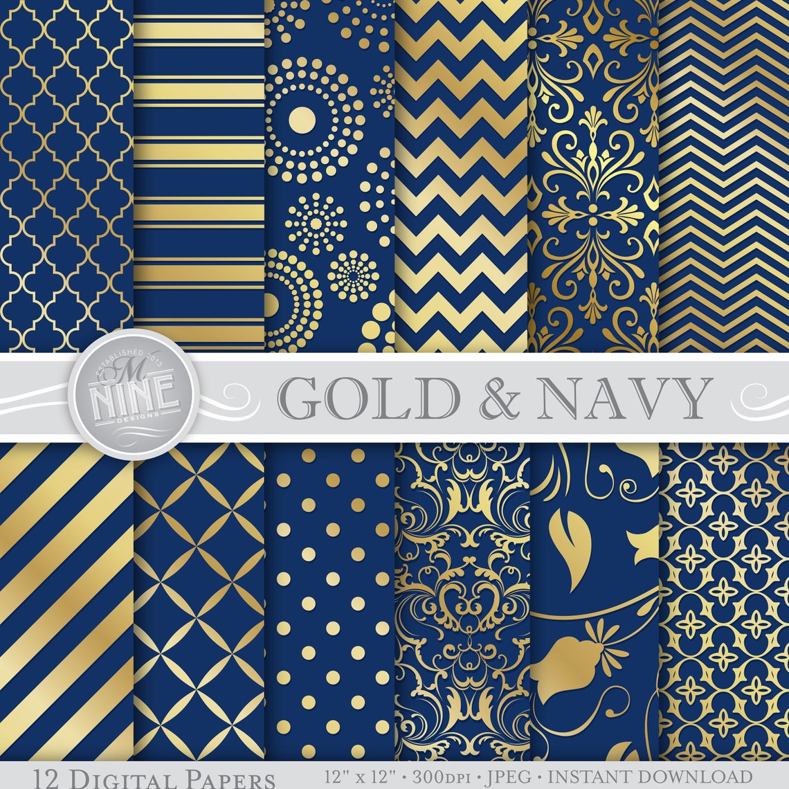 GOLD & NAVY Digital Paper 12 X 12 Patterns Pattern - Etsy