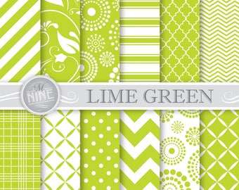 PRINTABLE Lime Green Digital Paper Pack Scrapbook Paper Set of 10 ...