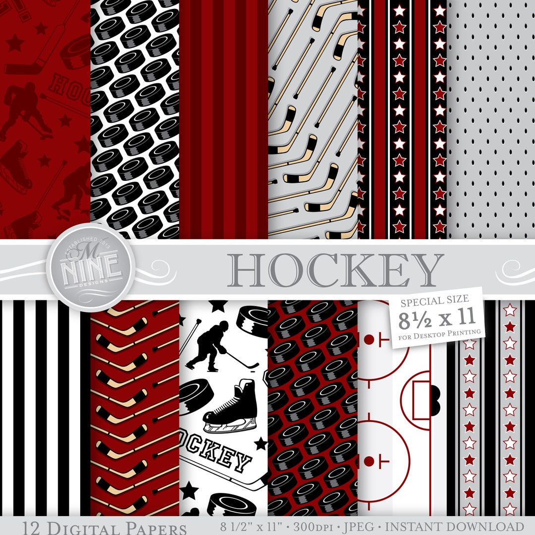 Hockey Digital Paper Bundle, Red Hockey Party Printable Decorations ...