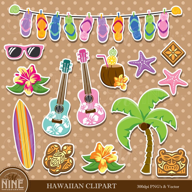 HAWAIIAN Sticker Clip Art / Hawaii Theme Clipart Downloads / - Etsy