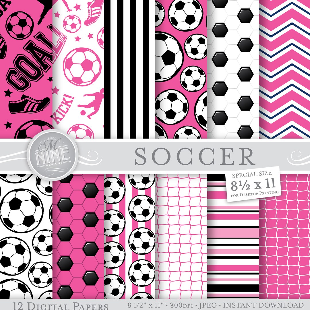 SOCCER Digital Paper / Pink Soccer Printables / Soccer Patterns, Sports ...