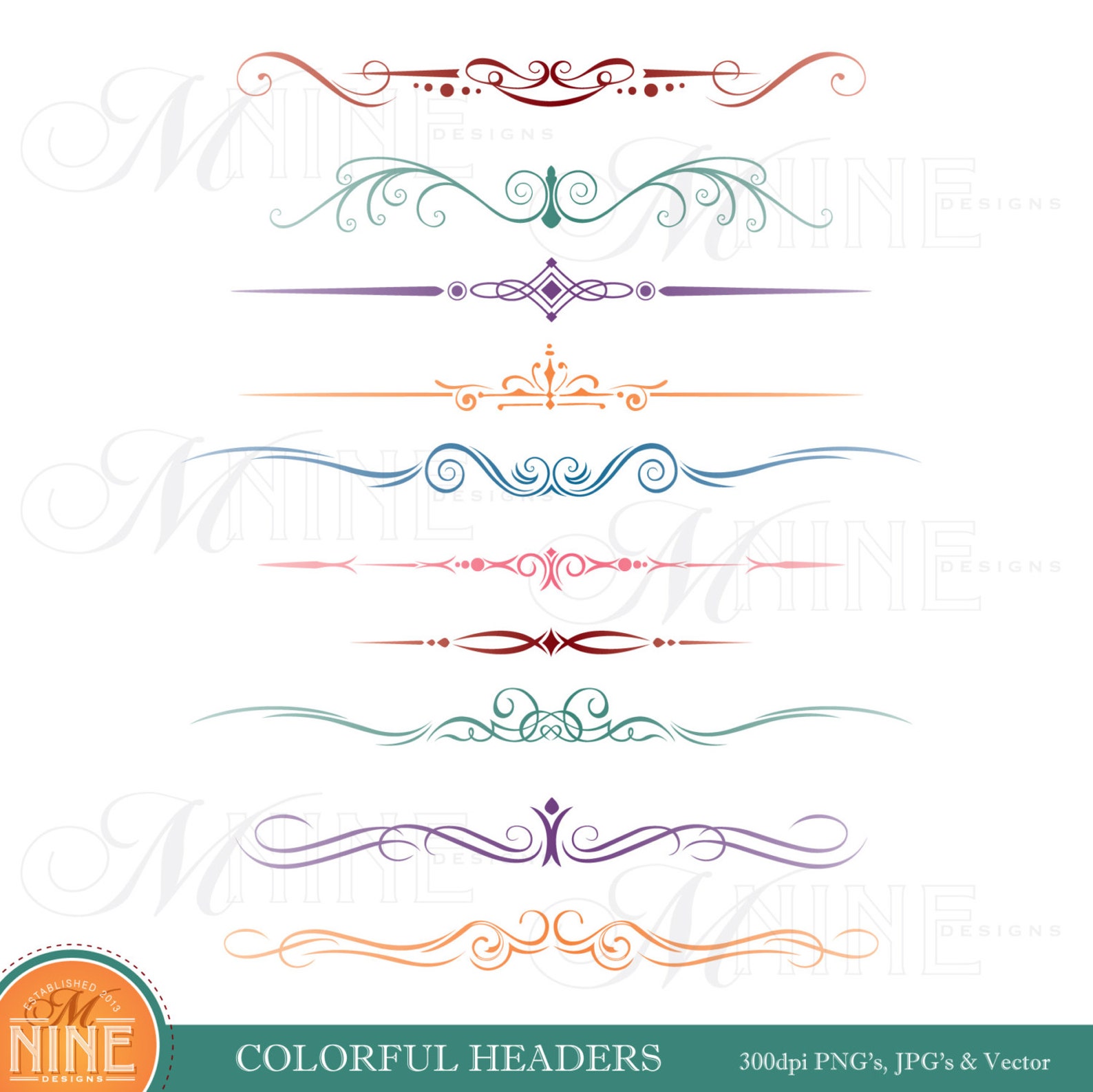 COLORFUL HEADER Clip Art: Headers Clipart Design Elements - Etsy