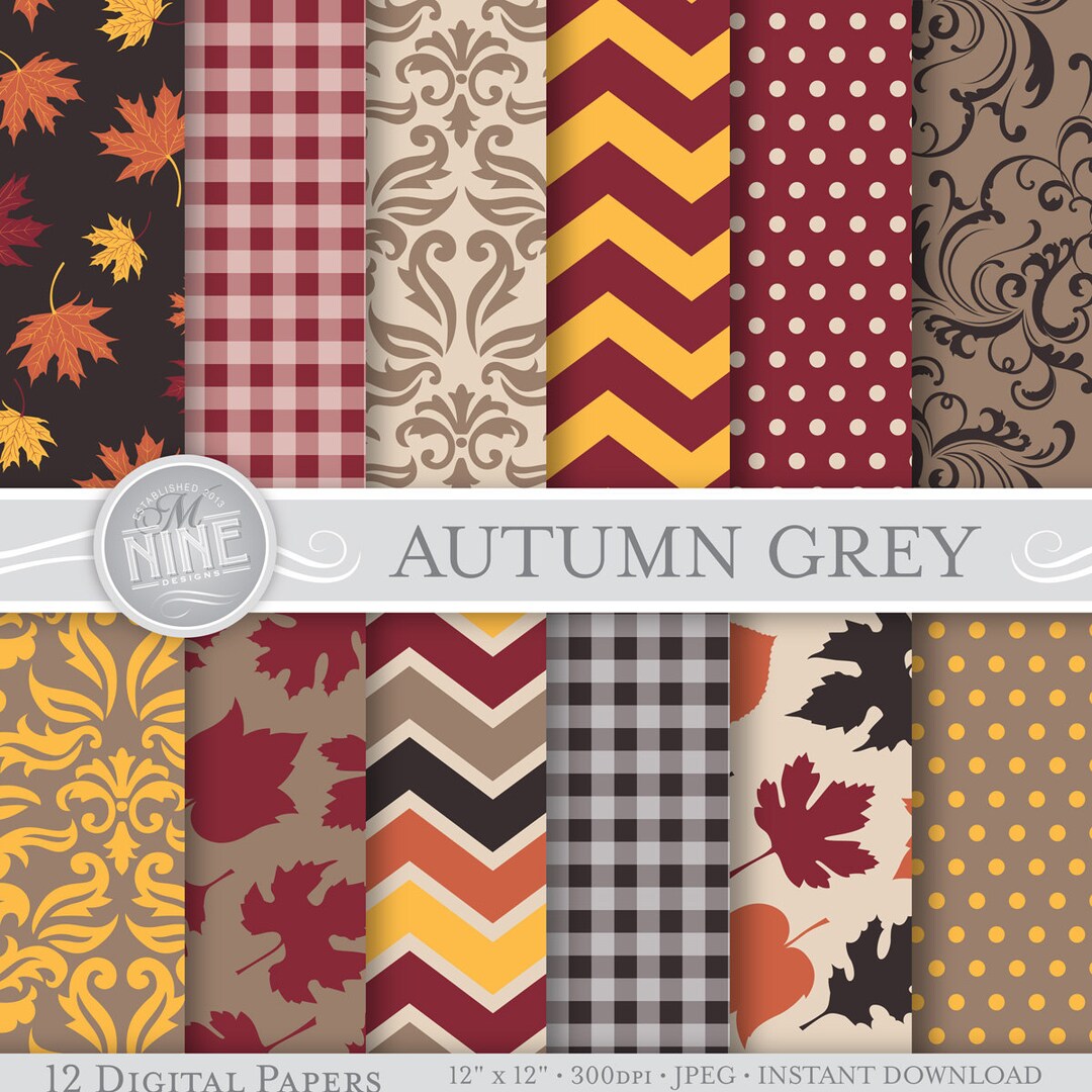 Autumn Digital Paper: AUTUMN GREY Fall Printable Pattern - Etsy