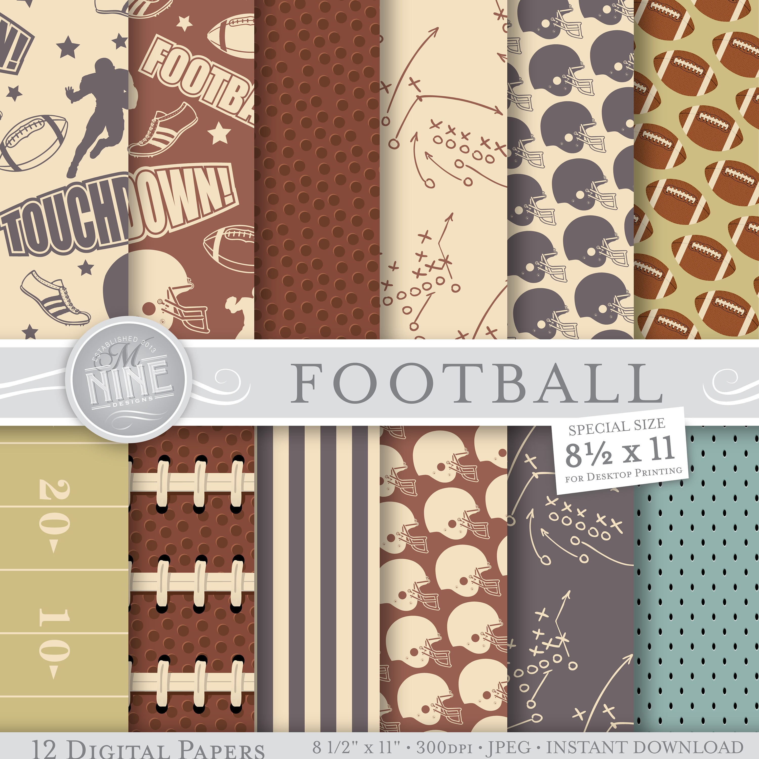 Papercraft Paper Retro FOOTBALL Digital Paper Sports Printables Sports ...