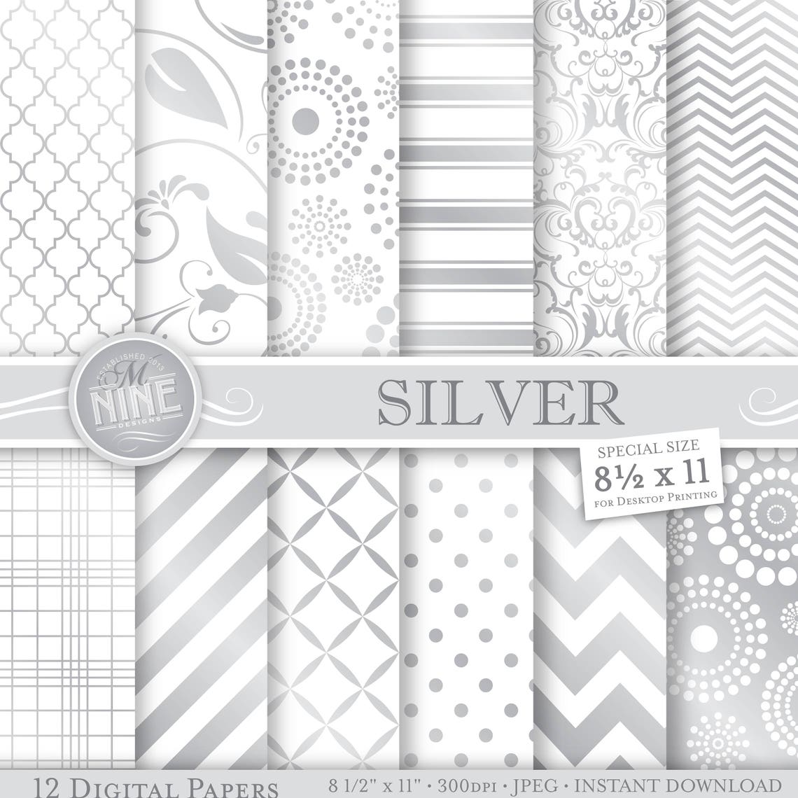 SILVER Digital Paper / Silver Patterns Printables / Instant - Etsy