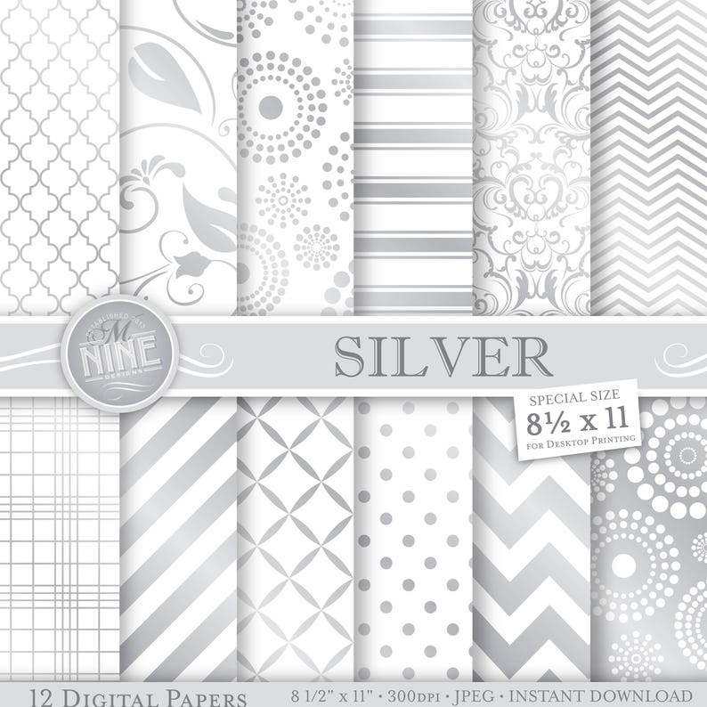 SILVER Digital Paper / Silver Patterns Printables / Instant - Etsy