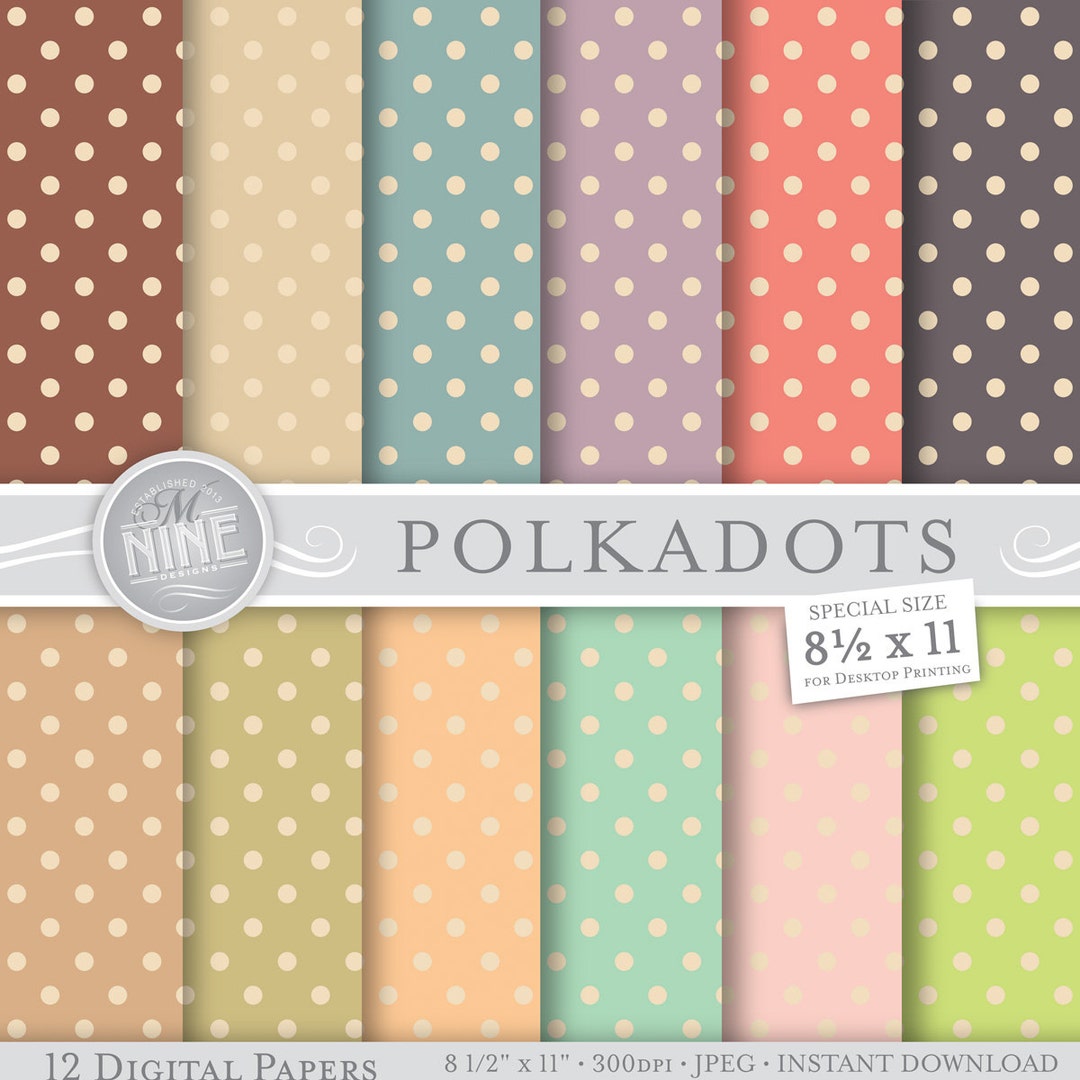 VINTAGE POLKADOTS Pattern Digital Paper Pack Pattern Prints, Instant ...