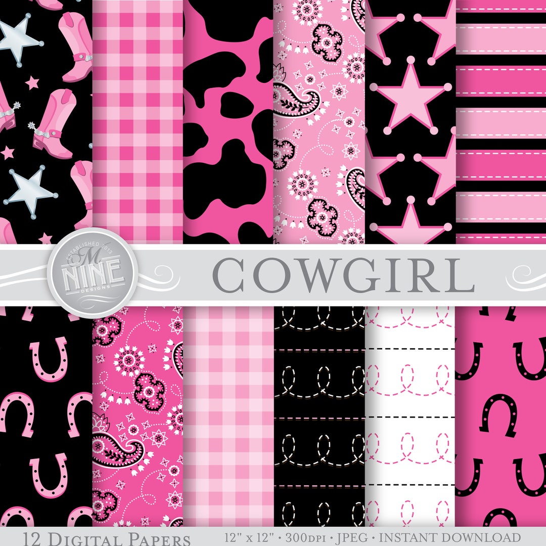 Pink Cowgirl Digital Paper Bundle, 8 1/2 X 11 Western Cowgirl Pattern ...
