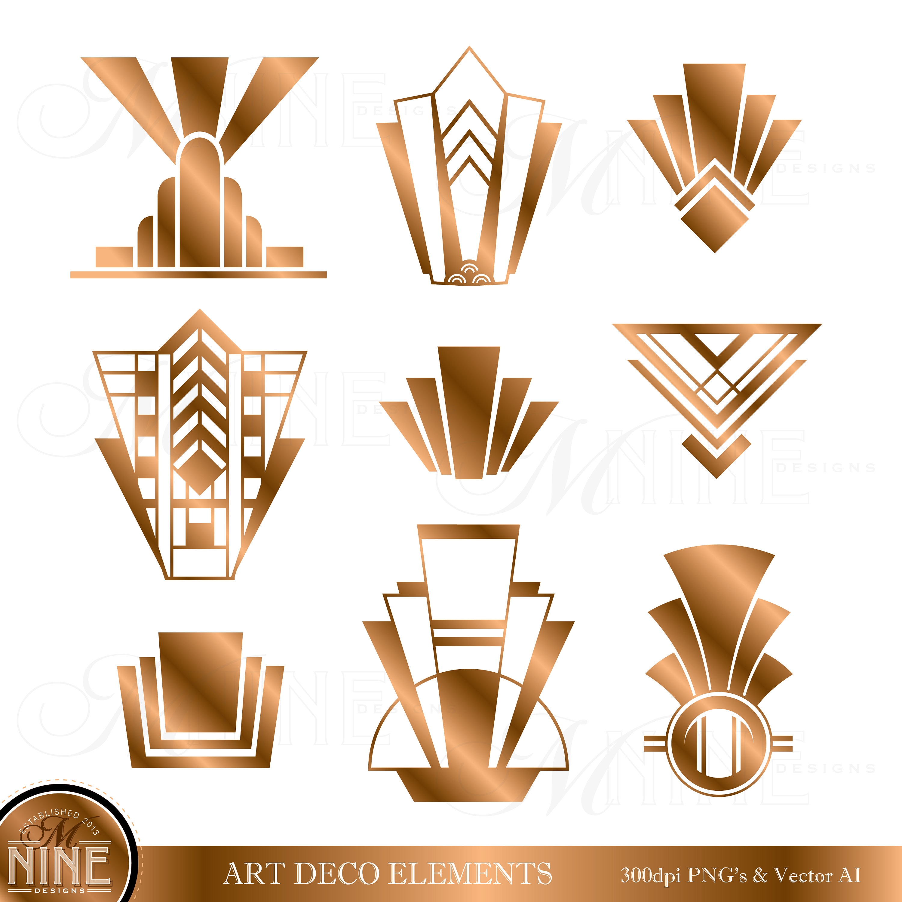 Bronze Art Deco Clip Art Bronze Art Deco Elements Clipart - Etsy Canada