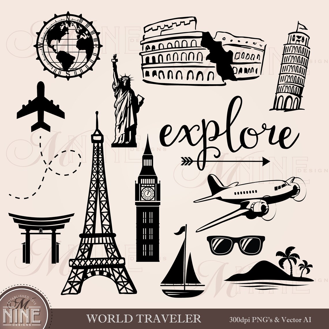 World Traveler Clip Art Travel Vacation Clipart Downloads - Etsy