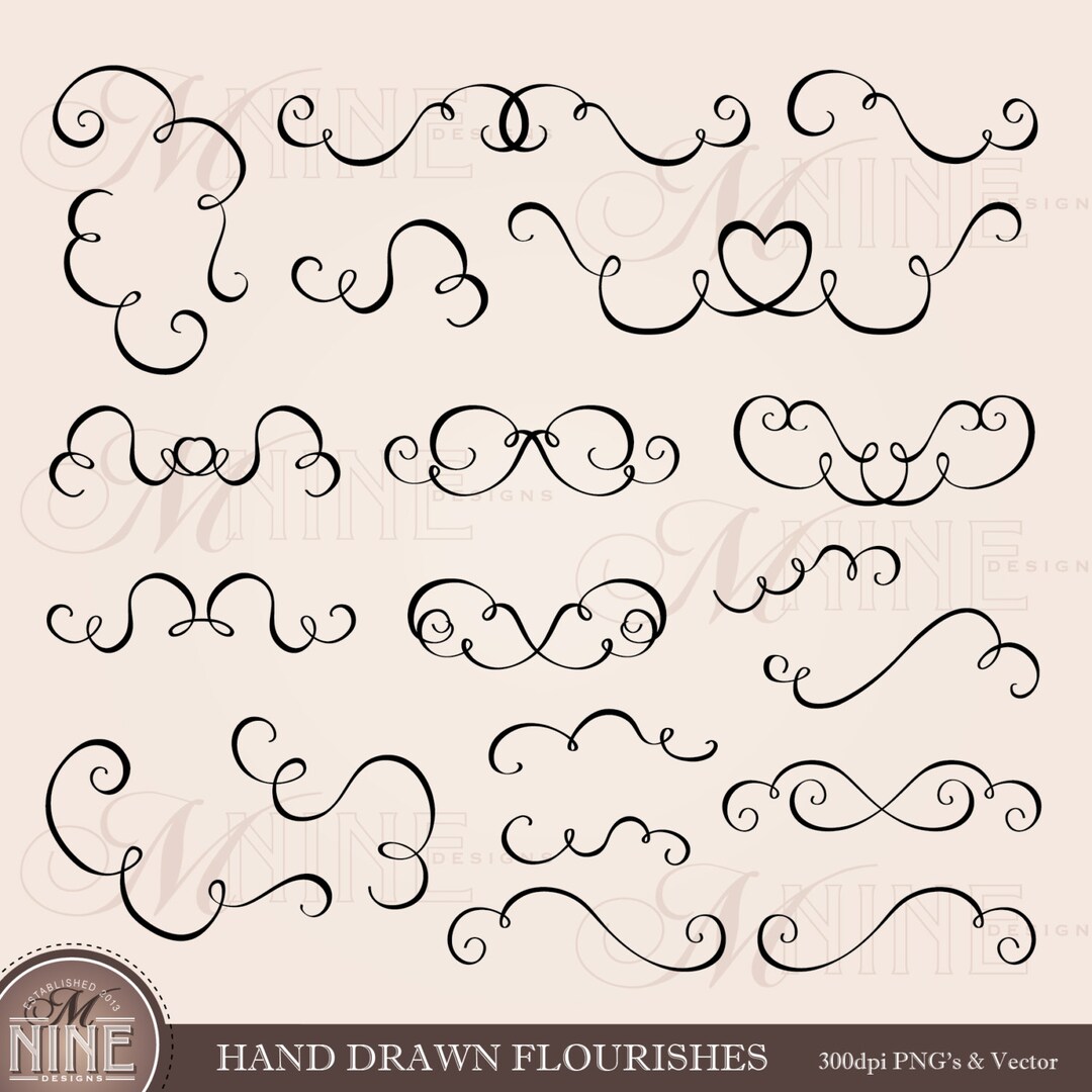 HAND DRAWN FLOURISH Clip Art: Accent Clipart Design Elements, Instant ...