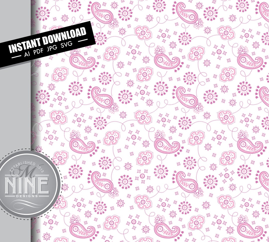 Pink Seamless Bandana Pattern, Pink Bandana Svg Pdf Jpg Vector AI ...